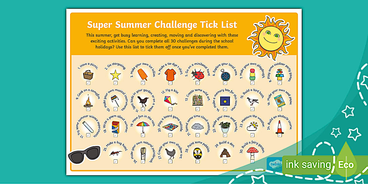 Super Summer Challenge Tick List Poster (teacher made)