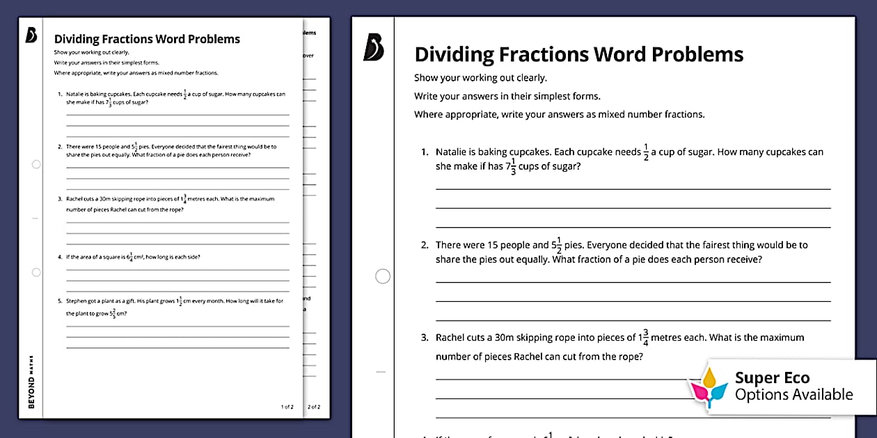 Dividing Fractions Word Problems (teacher made) - Twinkl