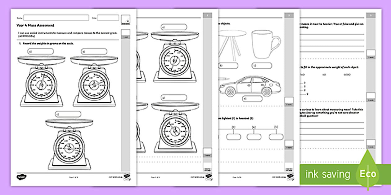 Year 4 Mass Assessment Sheet - Twinkl