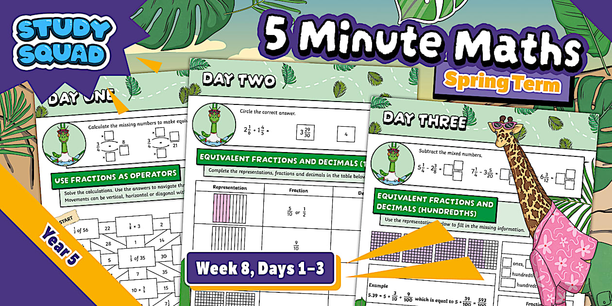 👉 Study Squad 5 Minute Maths - Year 5 Spring - Week 8 Days 1-3