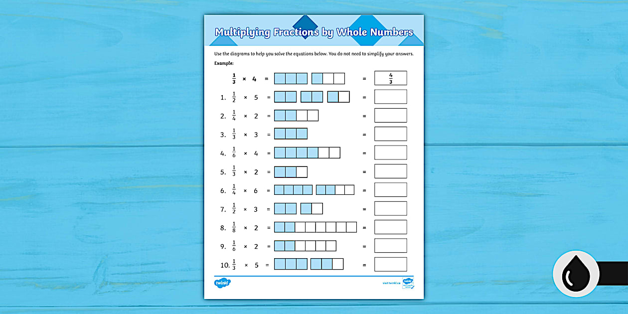 Multiplying Fractions with Whole Numbers Worksheet - Twinkl