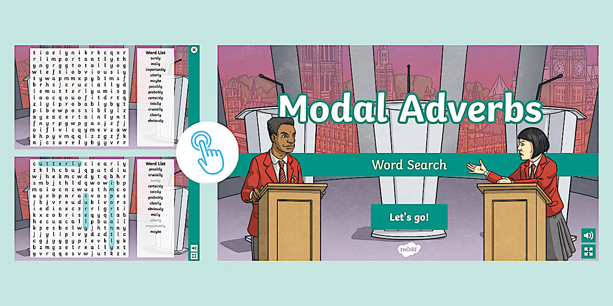Modal Adverbs Interactive Word Search (teacher made)