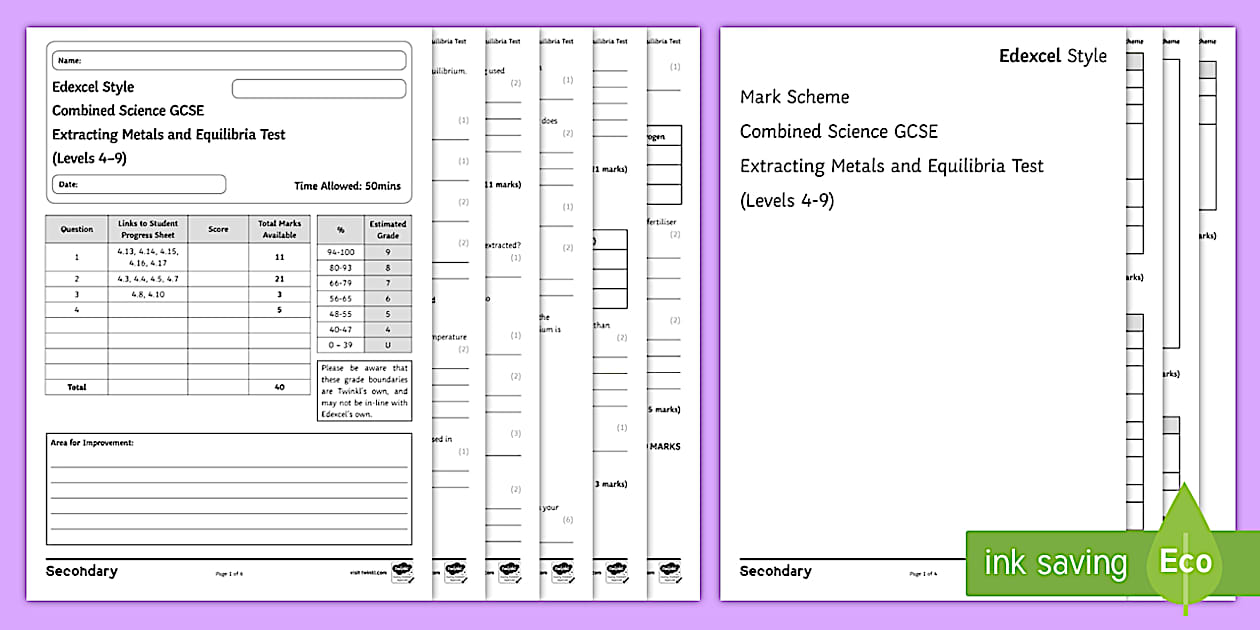 Edexcel-Style Combined Science (Chemistry) Test: Extracting Metals and