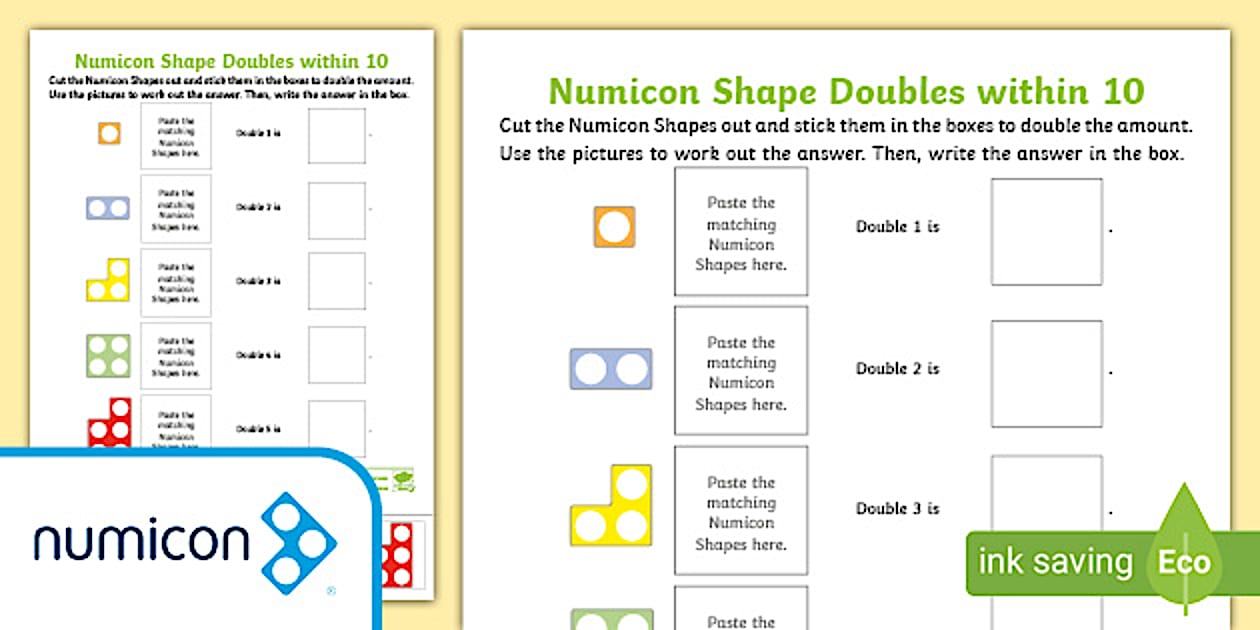 Numicon Shape Doubles within 10 Cut and Stick Worksheet