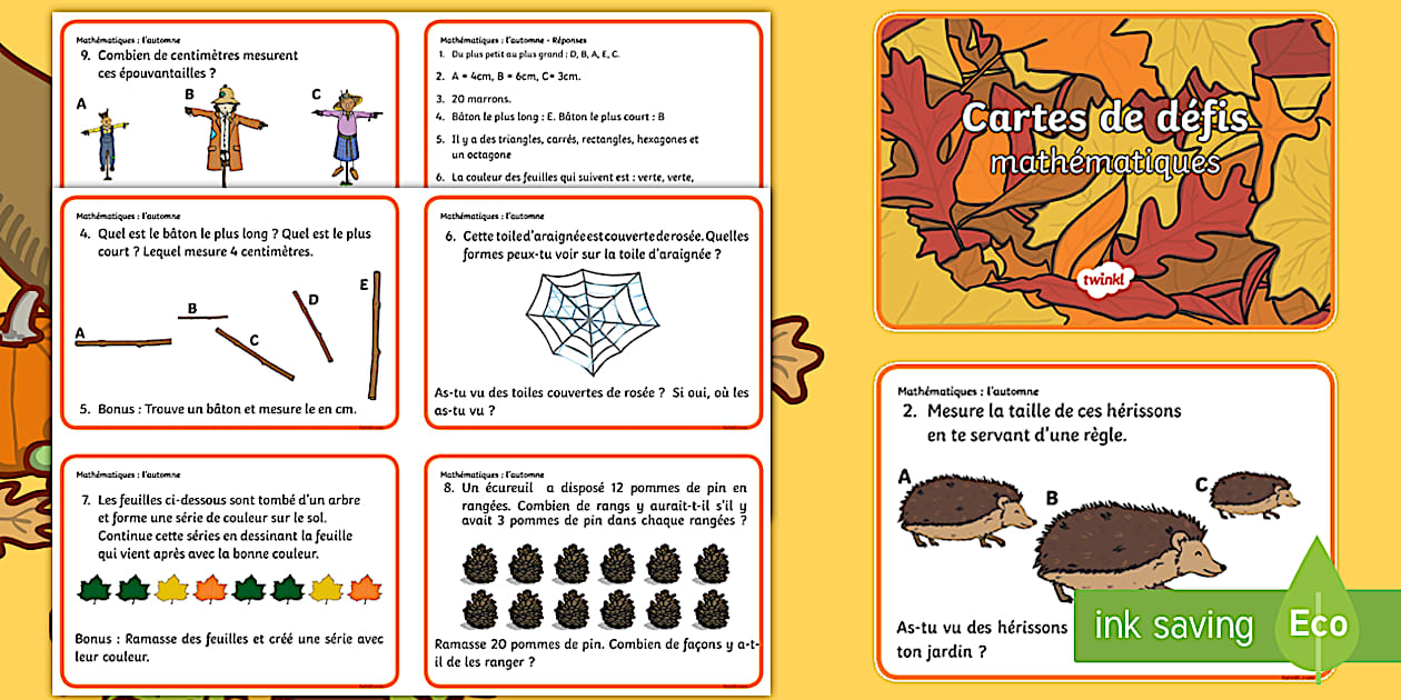 Cartes de défis mathématiques sur le thème de l'automne