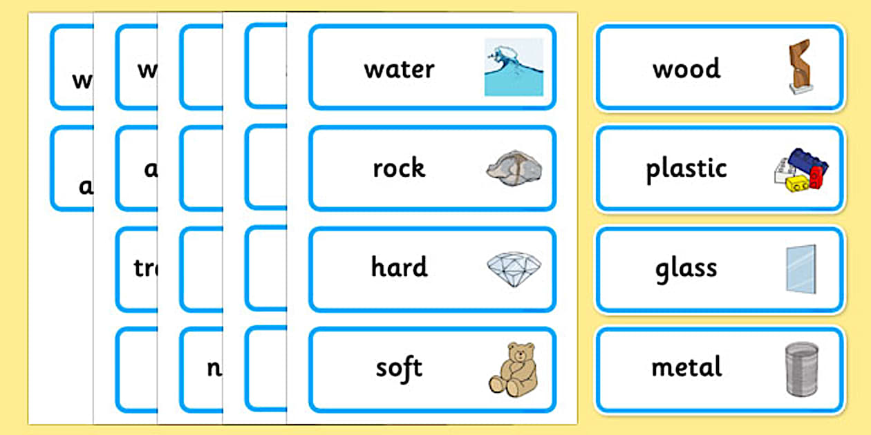 Precursive Everyday Materials Word Cards (teacher made)