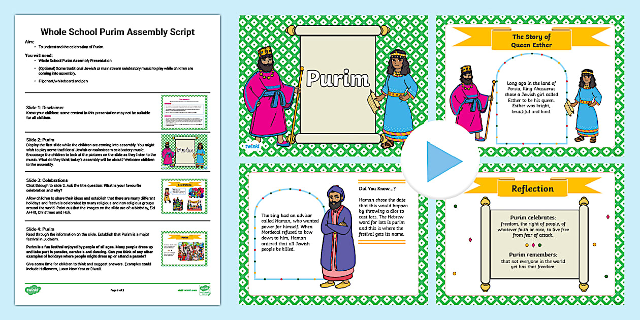 Whole School Purim Assembly Pack (Teacher-Made) - Twinkl