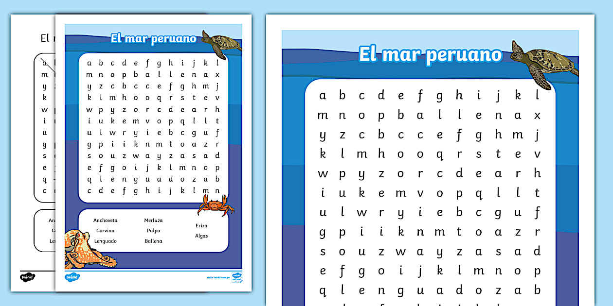 Sopa de letras: Mar peruano | Materiales Educativos Twinkl