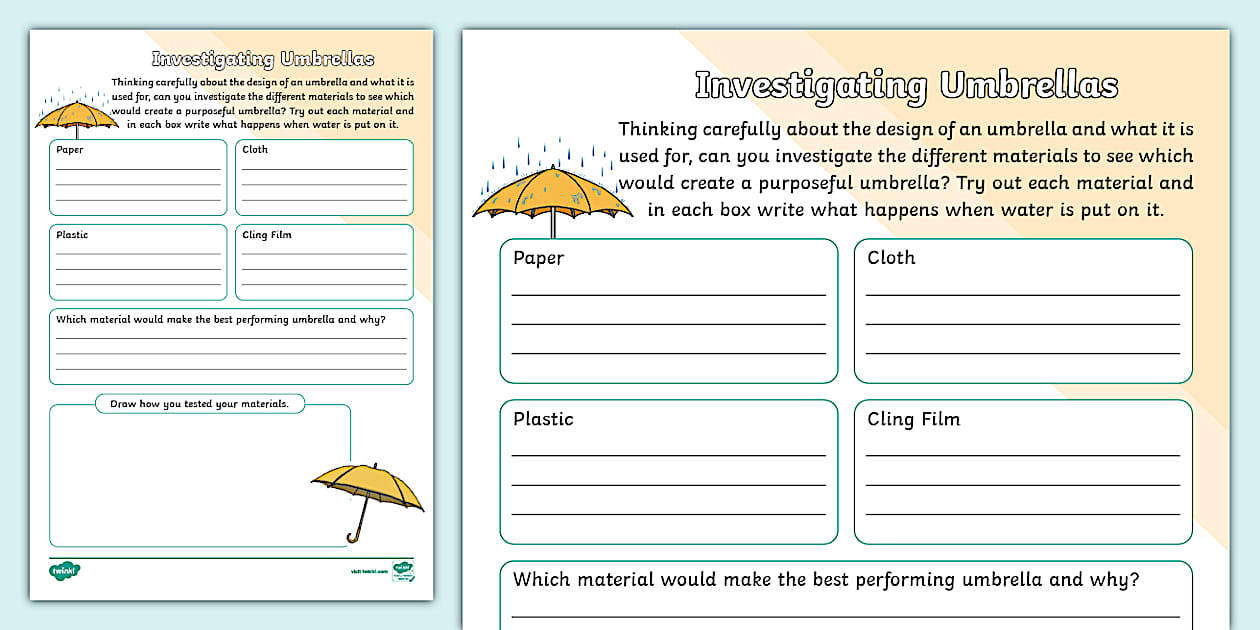 Investigating Umbrellas Worksheet (teacher made) - Twinkl