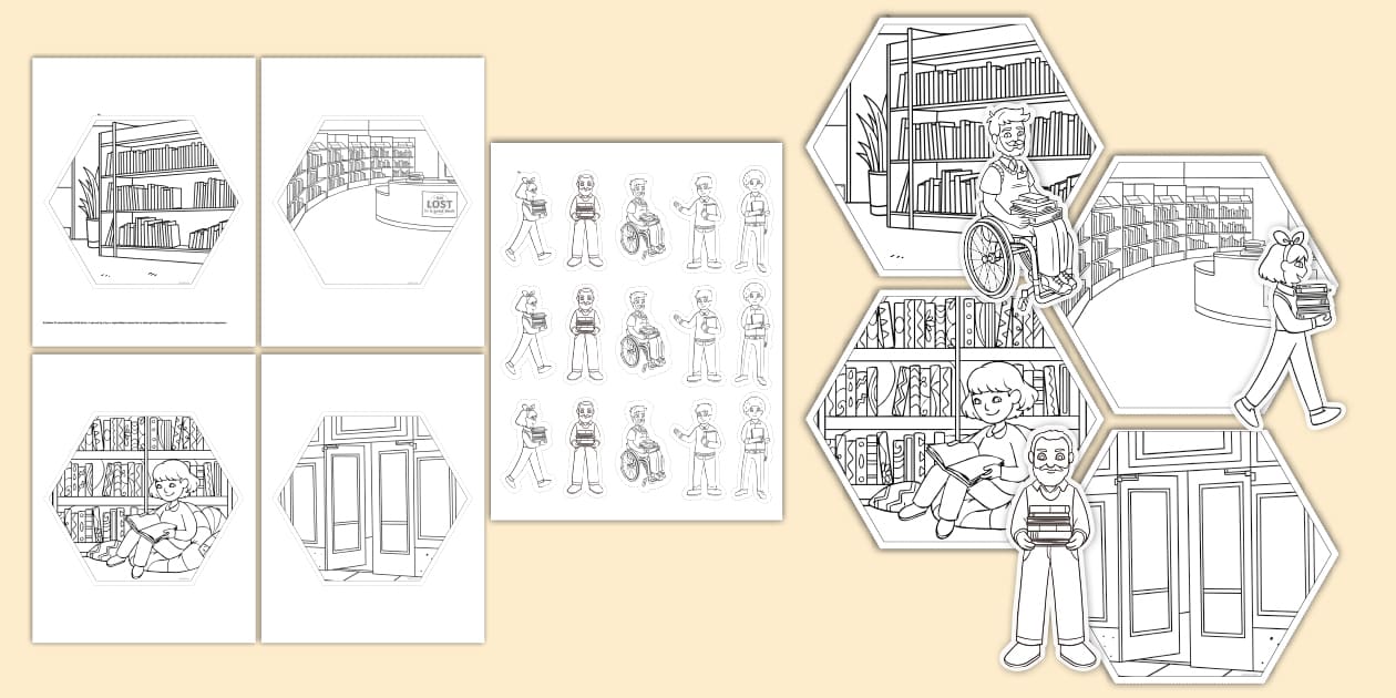 Library Hexagon Display Colouring Activity (teacher made)