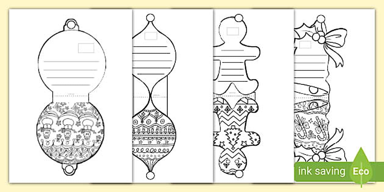 Christmas Bauble Postcards Mindfulness Colouring - Twinkl