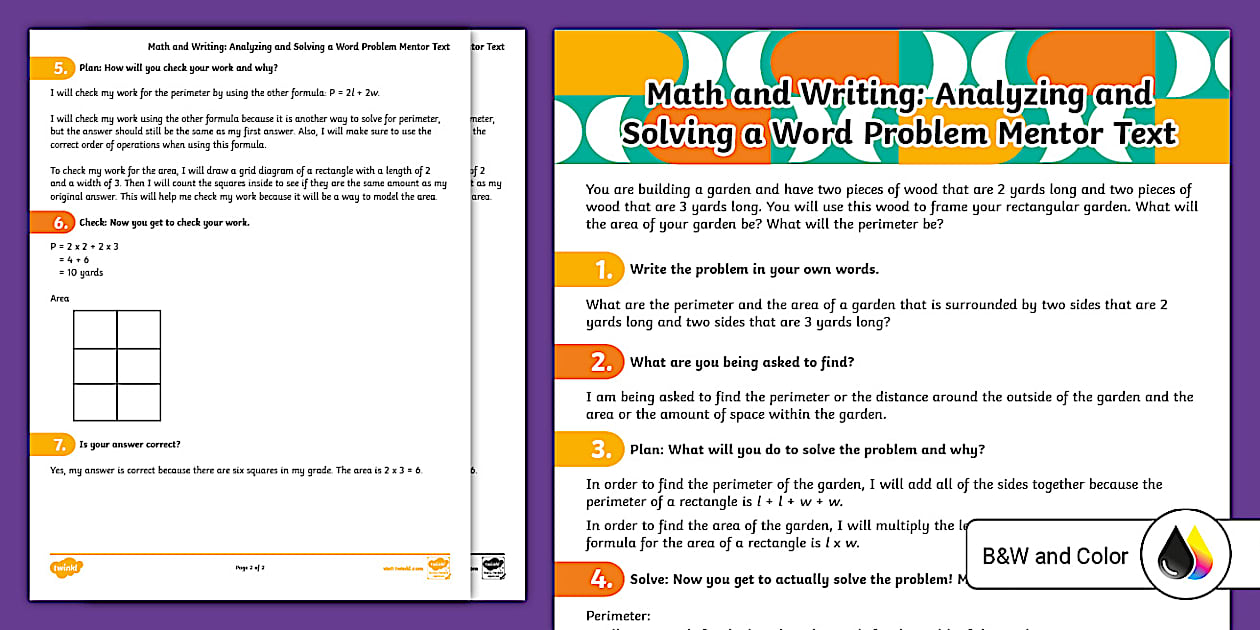 Analyzing and Solving a Word Problem Mentor Text - Twinkl