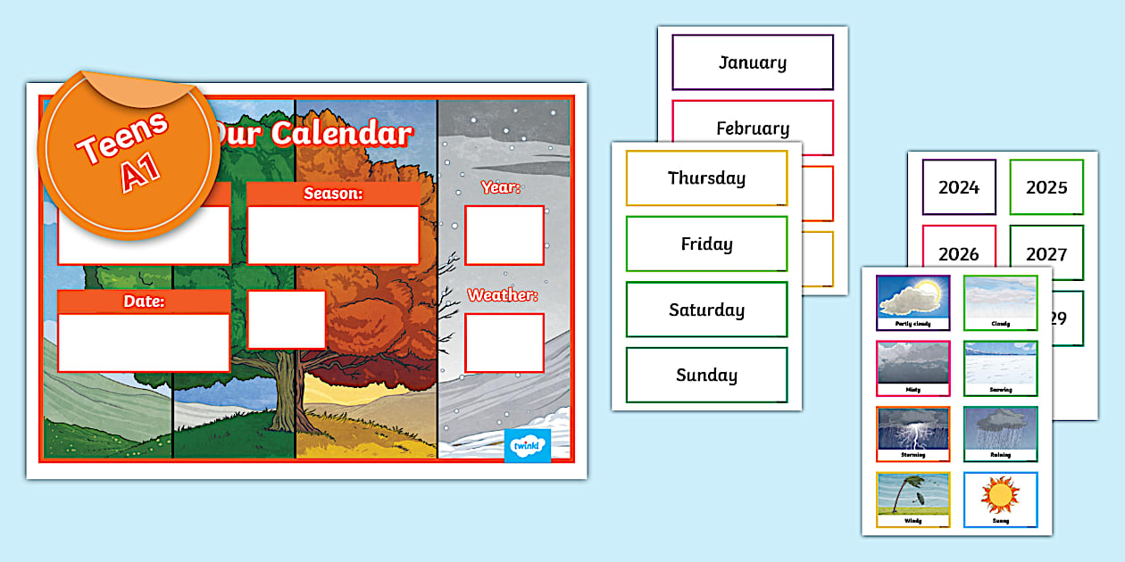ESL Daily Calendar and Weather Chart Poster [Teens, A1]