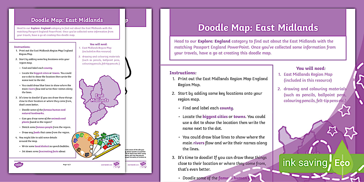 Doodle Map: East Midlands (Ages 5 - 11) (Teacher-Made)