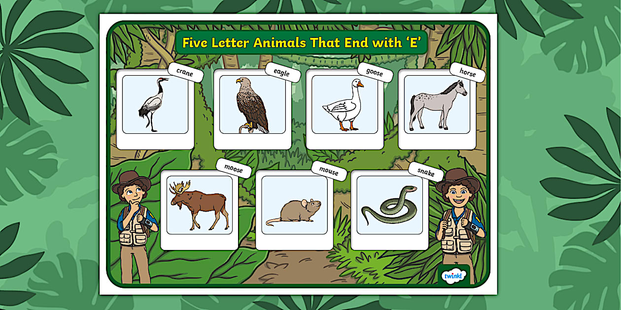 Five Letter Animals That End with 'E' Display Poster