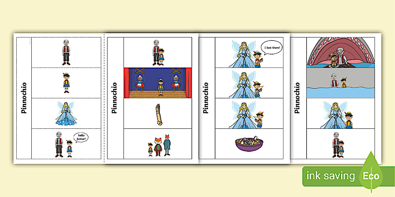 Black and White Pinocchio Story Writing Flap Book - Twinkl