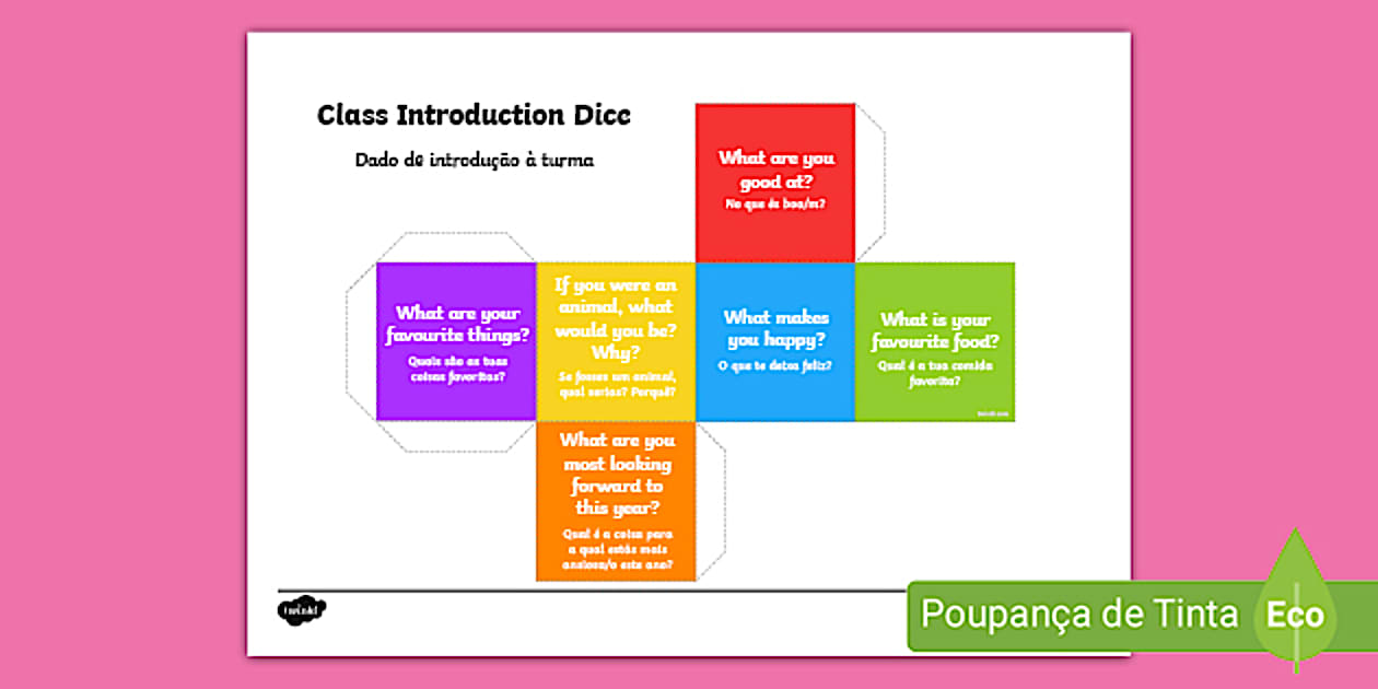 Class Introduction Questions Dice Net English/Portuguese - Class ...