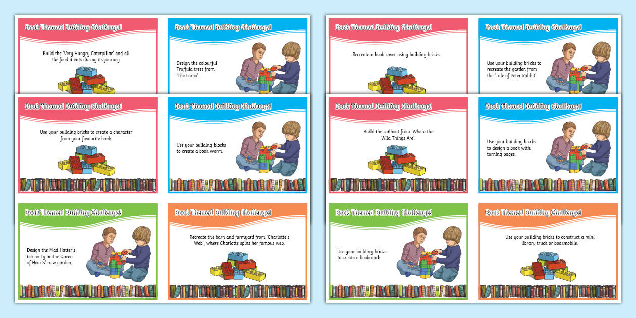 Book Themed Building Block Challenge Cards (teacher made)