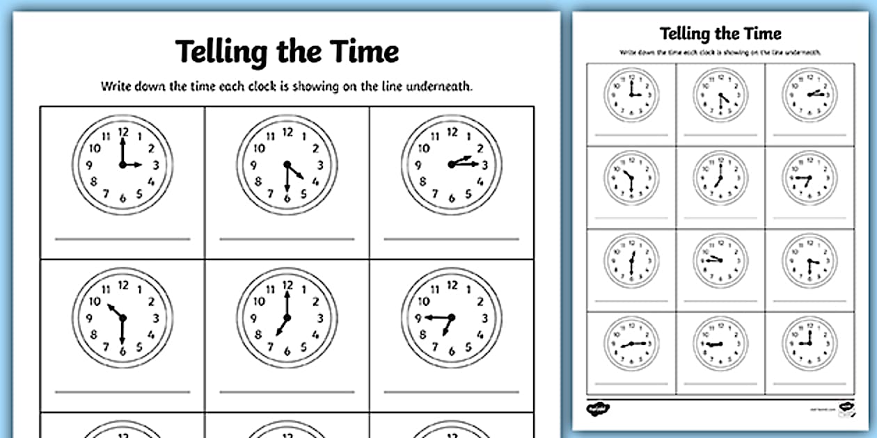 O'clock, Half Past, Quarter Past and Quarter To Worksheet