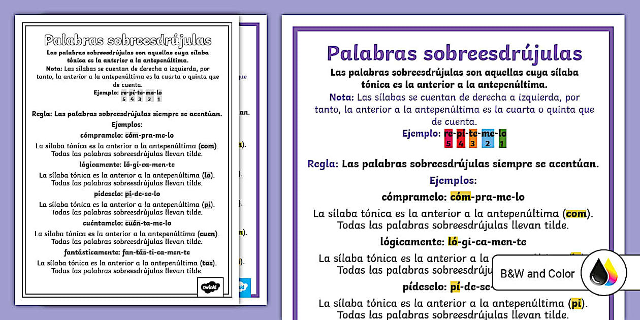 Poster: Palabras sobreesdrújulas (Hecho por educadores)