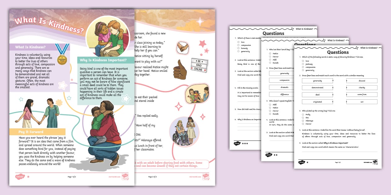 LKS2 What Is Kindness? Differentiated Comprehension Activity