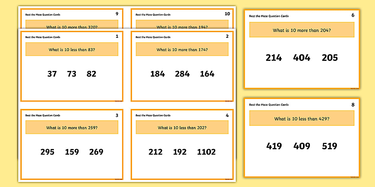 10 More or Less Question Cards (teacher made) - Twinkl