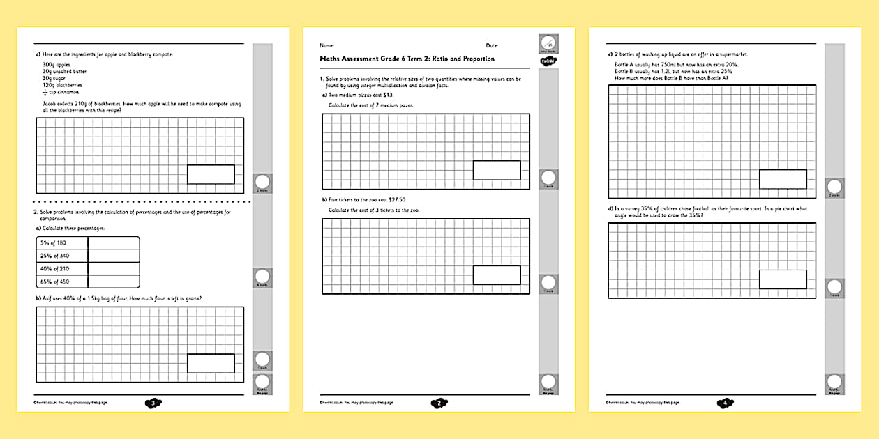 Grade 6 Term 2: Ratio and Proportion Test (teacher made)