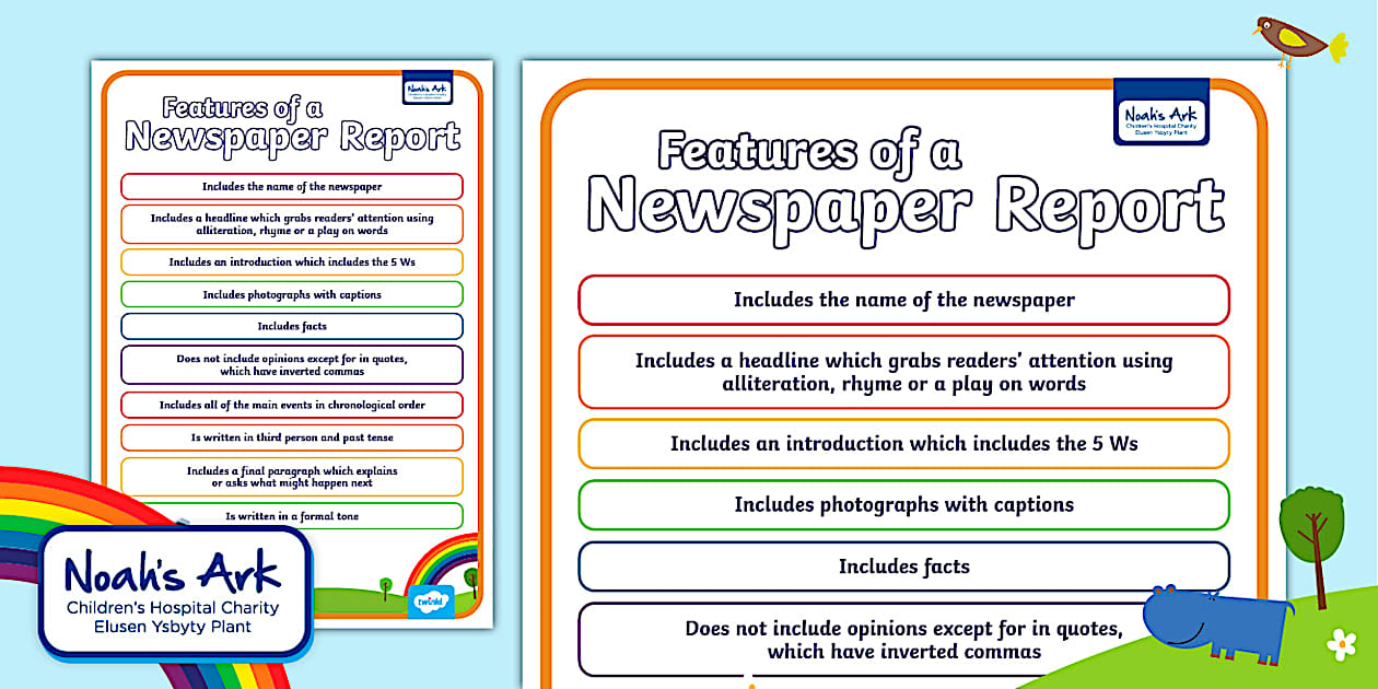 FREE! - Features of a Newspaper Report Display Poster