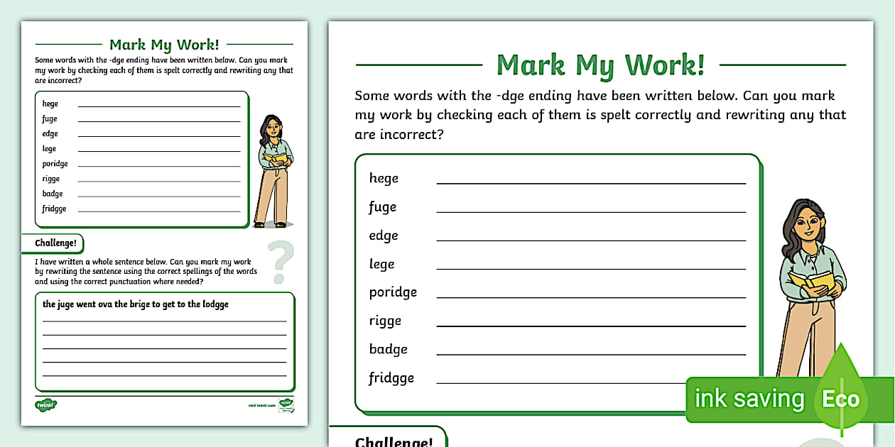 Mark My Work! -dge Ending,dge (teacher made) - Twinkl