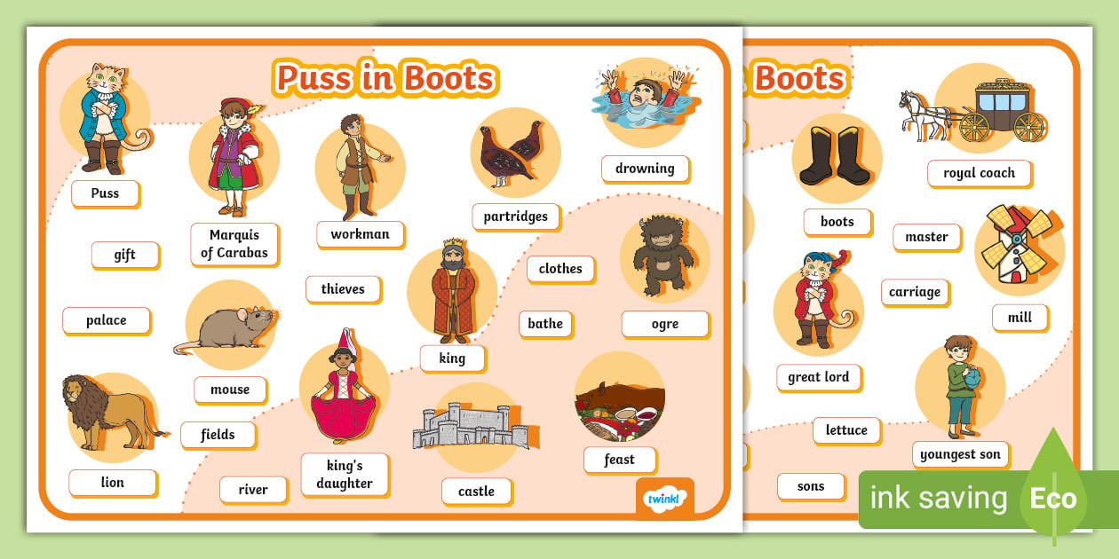 Puss in Boots Word Mat (teacher made) - Twinkl