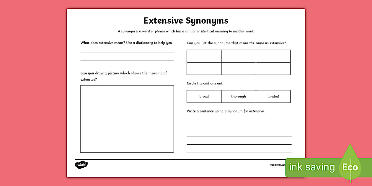 Extensive Synonyms Worksheet