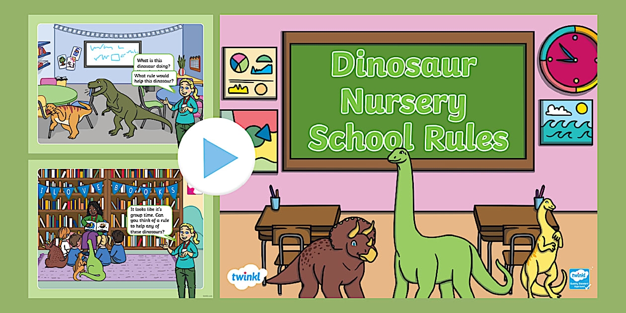Dinosaur Nursery School Rules PowerPoint | Twinkl - Twinkl