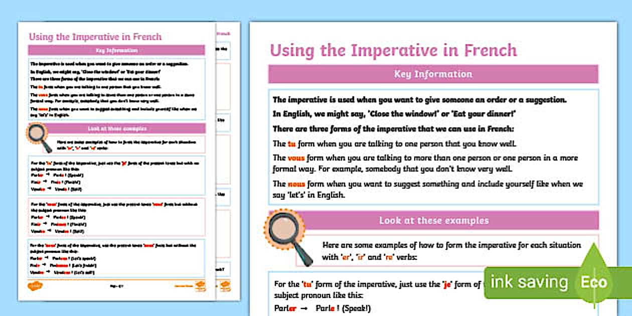 👉 The Imperative French Grammar Worksheet | Twinkl KS2 French