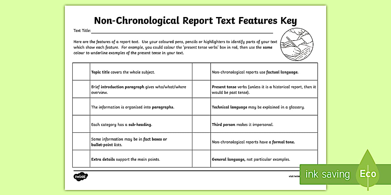 Features of a Non-Chronological Report Checklist - KS2