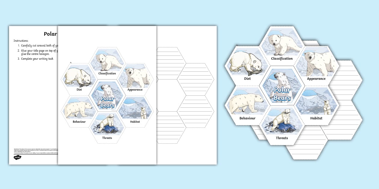 Polar Bears Hexagon Writing Template (teacher made) - Twinkl