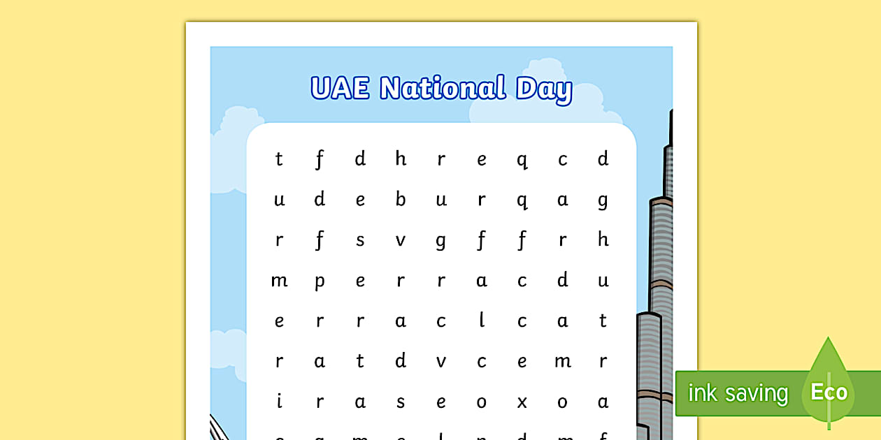 Middle Ability UAE National Day Word Search - Twinkl