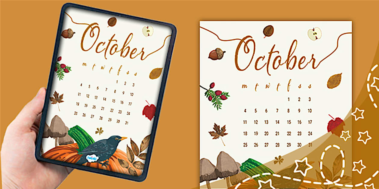 October Calendar Tablet Screensaver (Teacher-Made) - Twinkl