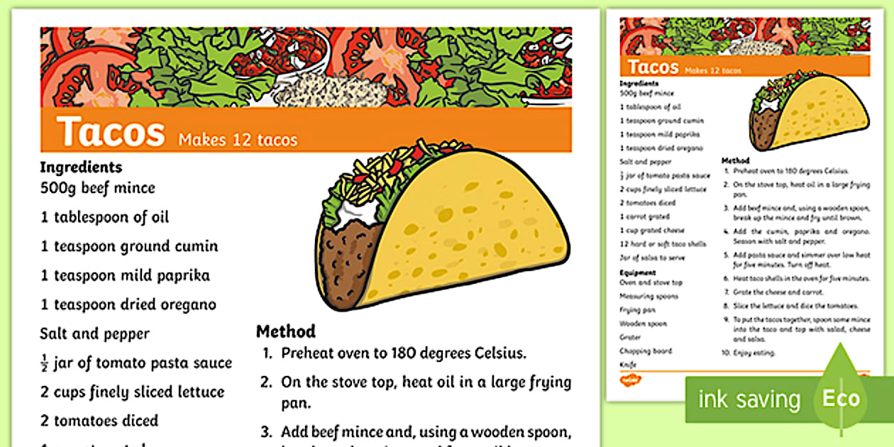 Taco Recipe (teacher made) - Twinkl
