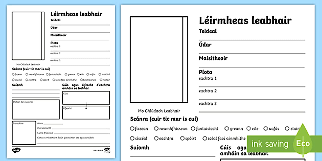 Léirmheas leabhair Mionsonraithe Bileog Oibre - Twinkl