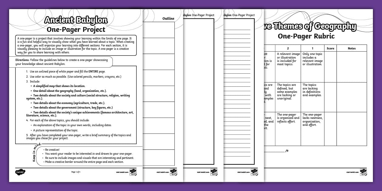 Ancient Babylon One-Pager Project for 6th-8th Grade - Twinkl