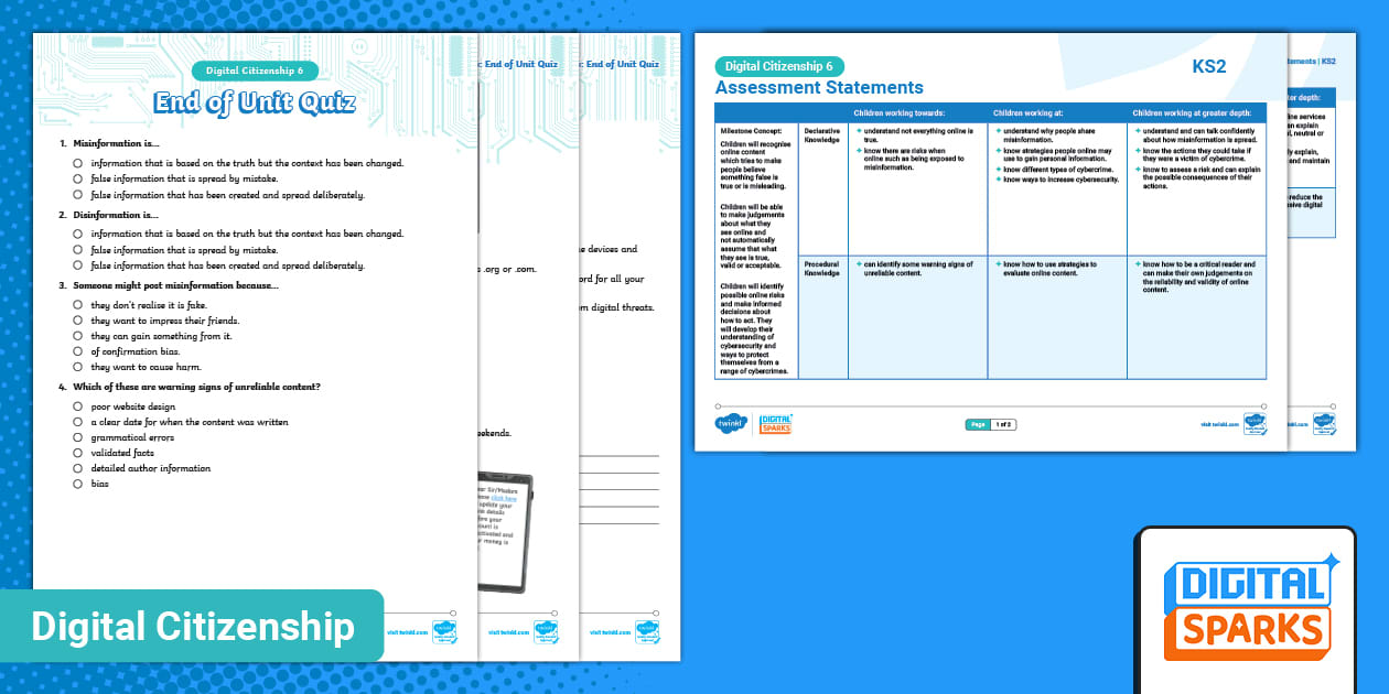 Digital Sparks: Digital Citizenship 6: Assessment Pack