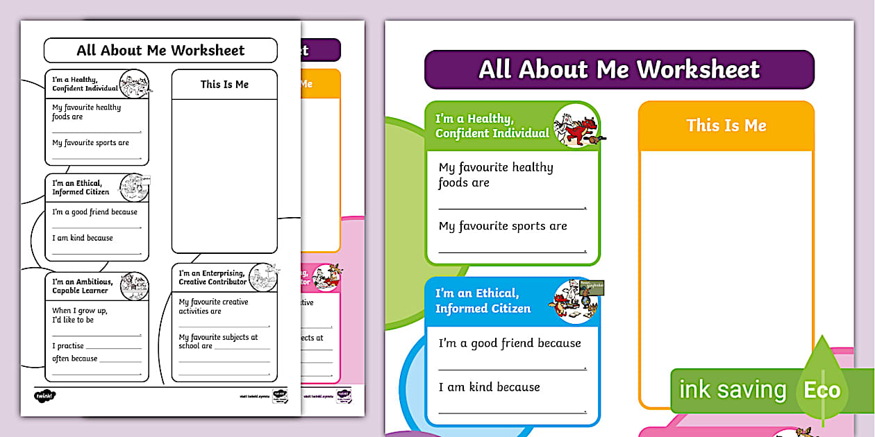 The Four Purposes: All About Me Worksheet (teacher made)