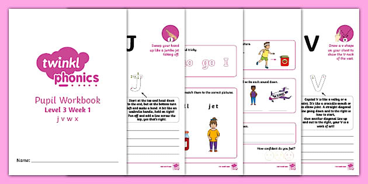 'j, v, w, x' Level 3 Week 1 Phonics Workbook - Primary Resources