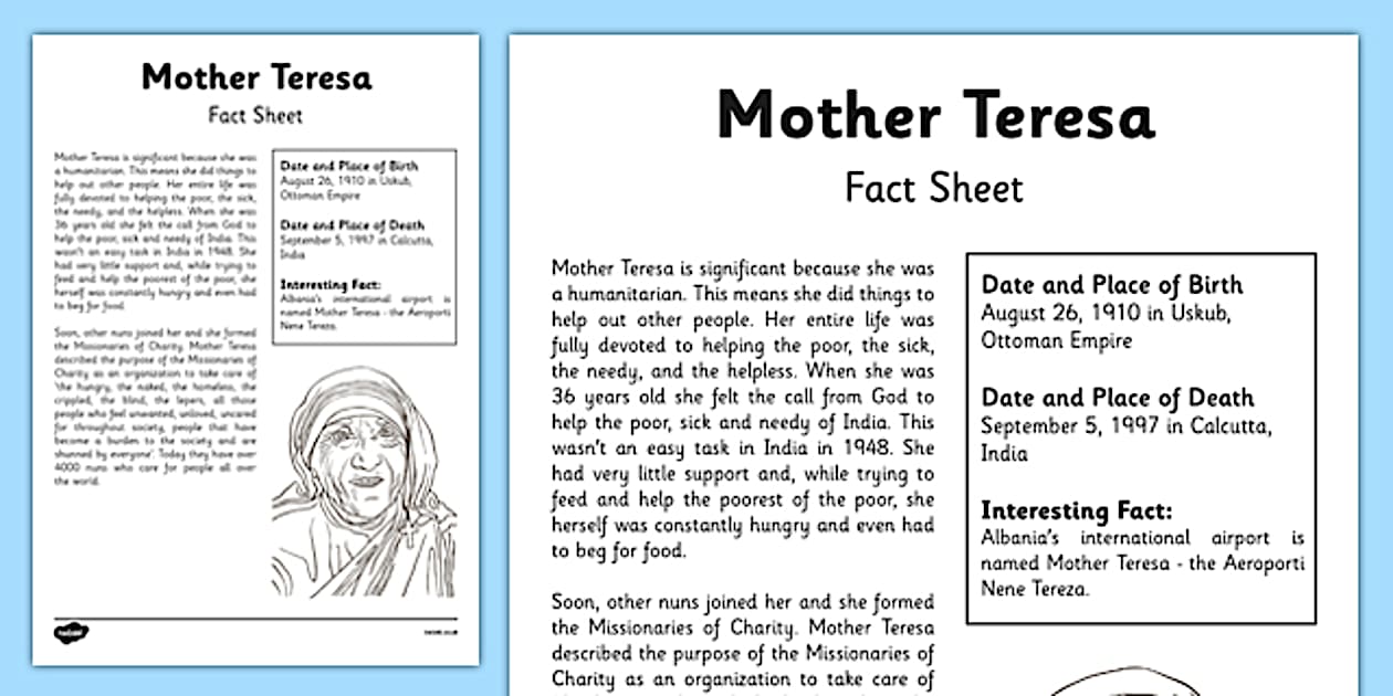 Mother Teresa Information Sheet