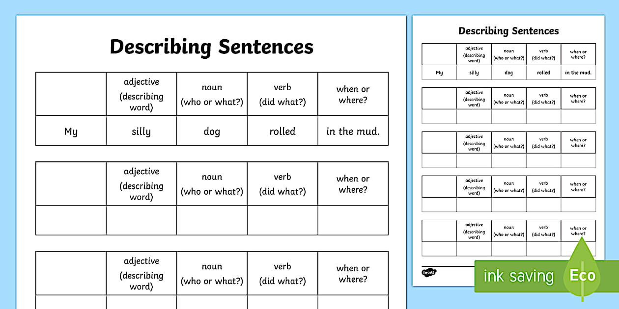 Describing Sentences Activity - ESL Descriptions Resources