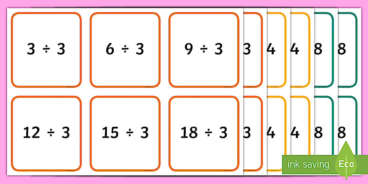 Year 3 Multiplication and Division 3 4 and 8x Cards - Twinkl