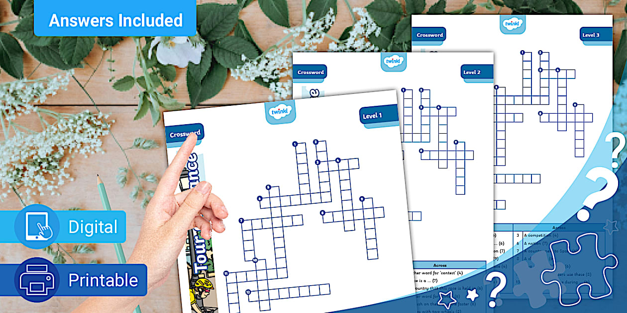 Tour de France Crossword - All Levels - Twinkl - Kids Puzzle