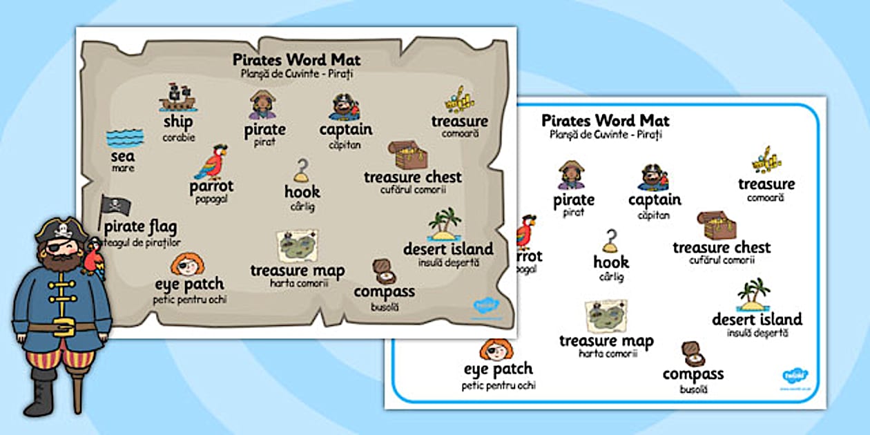 Pirate Word Mat Romanian Translation (teacher made) - Twinkl