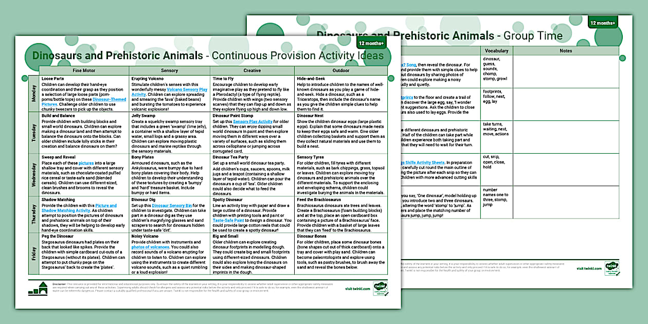 EYFS Toddler Room Plan: Dinosaurs and Prehistoric Animals