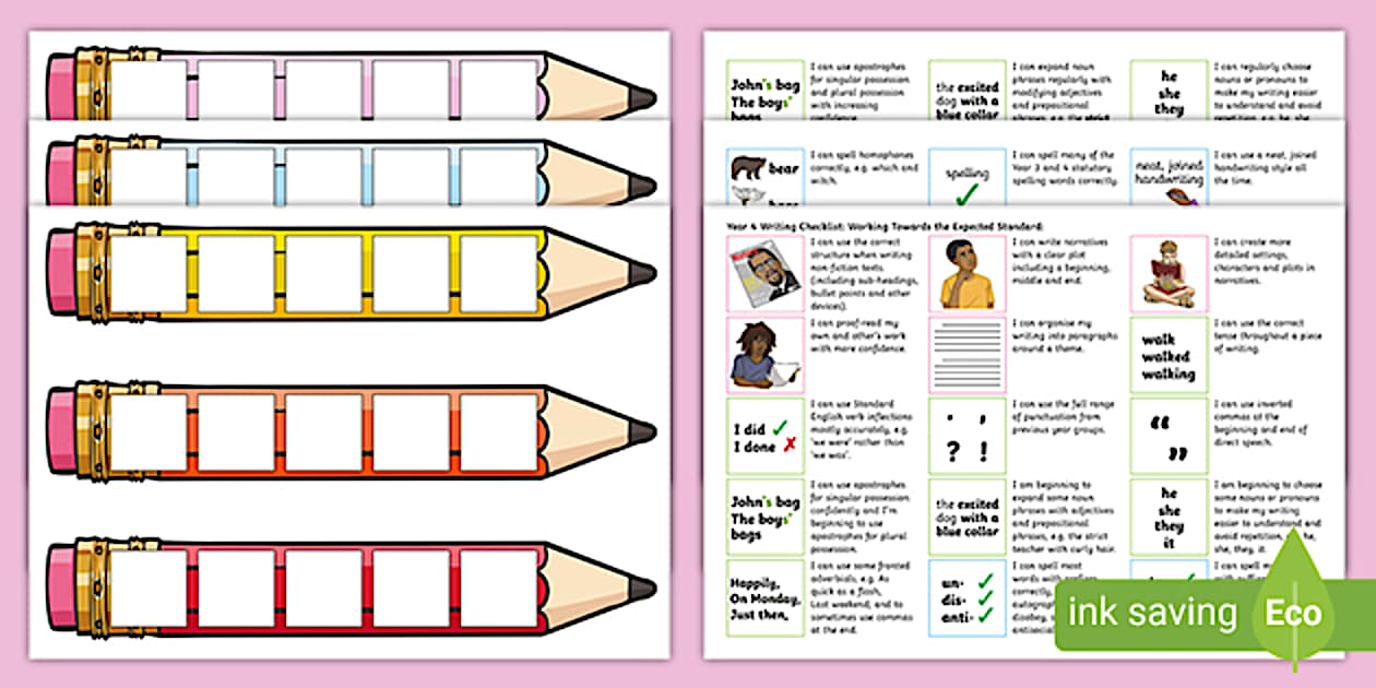 Cursive Year 4 Writing Checklist Editable Pencil Cards